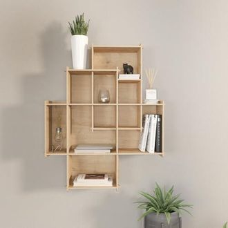 Hanah Home Stylish Oak Wall Shelf, 70 cm x 88.7 cm x 21 cm | 100% Melamine Coated Particle Board, 8 mm Thick | Perfect for Modern Home Decor & Storage Solutions