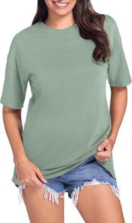 Generic Haut d&eacute;t&eacute; surdimensionn&eacute; &agrave; manches courtes 2025 pour femme - T-shirt ample d&eacute;contract&eacute; basique - Coupe ample - Col rond - Joli t-shirt solide tendance