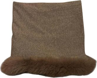 Nima 1708 Schal mit Pelzbesatz - Braun