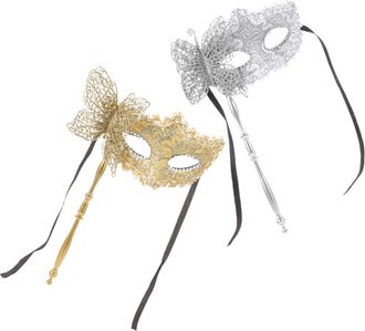 BESPORTBLE 2 Stück Teiliges Dragon-Motiv Maskenball- Venezianische Masken mit Stab Handgefertigt Silber und Gold für Cosplay Bühnenauftritte Karneval Festliche P