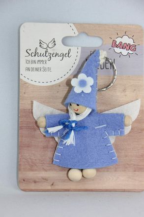 Gilde 42640 - Schutzengel, Schlüsselanhänger, Wichtel, Für Helden, Filz und Holz, 9cm, blau