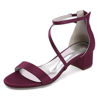 Generic Chaussures Mariage Femme &Eacute;t&eacute; Chunky Heels Bout Ouvert Mari&eacute;e Talons Bas Sandales Mode Dress F&ecirc;te Bridal 4.5Cm,Burgundy,41 EU