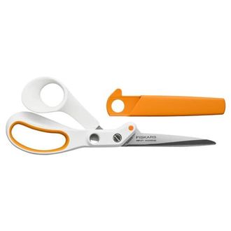 Fiskars Ciseaux de Tailleur Razor Edge, Longueur 24 cm, Lames en acier inoxydable/Poignées en plastique, Blanc/Orange, Amplify, 1070081