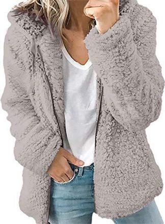 ZYUEER Sweat Femme Fille Uni DéContracté Manche Longue avec Capuche Extensible Zip Contraste Devant DoubléE Polaire Outerwear Couleur Unie (Gris, S(EU=34))