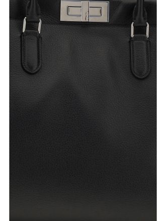 Fendi Peekaboo Calfskin Leather Top Handle Bag - Black