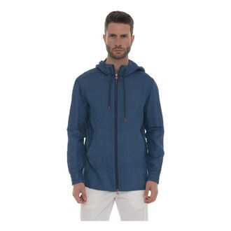 Kiton Homme, Vestes, Bleu, Taille: XL Sweat à capuche zippé en lin