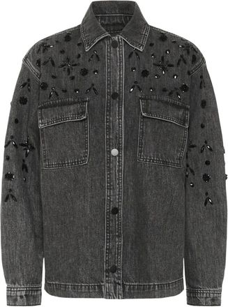Kaffe Femme, Vestes, Gris, Taille: 40 FR Veste en jean gris fonc&eacute; avec perles aux &eacute;paules