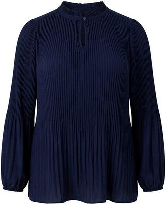 Ulla Popken Plisseebluse Plissee-Bluse A-Linie Stehkragen Langarm