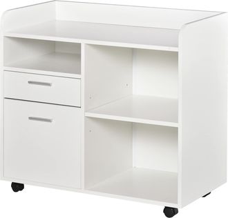 Vinsetto Druckerständer - Rollbarer Schreibtisch-Organisationscontainer - Abm. 80L x 40T x 72H cm in Holz Weiß
