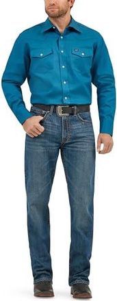 Wrangler Chemise de Travail Western à Manches Longues pour Homme Coupe Cowboy Finition Ferme, Bleu Sarcelle foncé, XX-Large