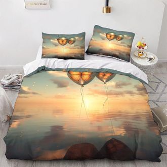 Generic Bettw&auml;sche 200x220 Ballon Bettw&auml;sche Sets Schmetterling Bettenset 3D Druck Weich Microfaser Bettdeckenbezug mit Rei&szlig;veschluss und 2 Kissenbezug f&uuml;r Ju