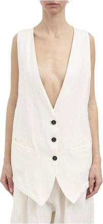 Andrea Ya'aqov Femme, Vestes, Blanc, Taille: 38 FR Gilet in Viscosa e Lino