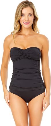 Anne Cole Damen Solides Bandeau badeoberteil mit Gedrehter Vorderseite Tankini-Oberteil, Schwarz I, XS