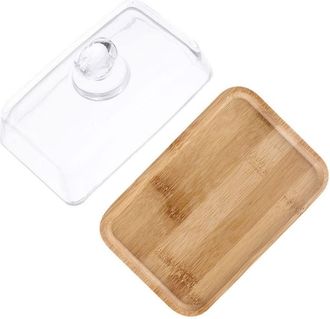 UPKOCH Fresh Butterdose Butterschale Glasglocke Glasdome Butterglocke Butter Dish mit Holzbrett und transparent Deckel Butterbehälter Käseglocke Käsebrett Kä