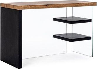 Les Tendances Bureau bois naturel noir et verre trempé Lina 120 cm