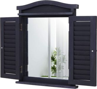 Mendler Wandspiegel Spiegelfenster mit Fensterläden 53x42x5cm - dunkelgrau