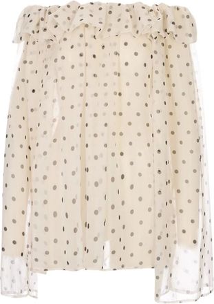 Msgm Msgm, Femme, Blouses et Chemises, Blanc, Taille: 36 FR Blouse en mousseline &agrave; pois avec maxi volant