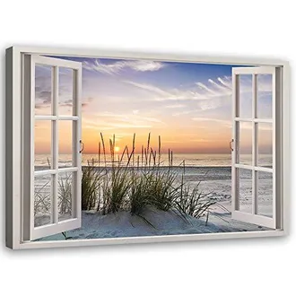 Feeby Impression sur toile Fen&ecirc;tre Vue 3D 90x60 cm 1 pi&egrave;ce Tableaux Tableau Mural Image Photo Moderne D&eacute;coration Murale Artistique Photographie DesignMural 