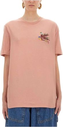 Etro Femme, Tops, Rose, Taille: 40 FR T-Shirt en coton avec Pegaso