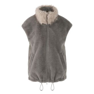 Marc Cain Femme, Vestes, Gris, Taille: 40 FR Kuschelige Weste mit Fake Fur Kragen