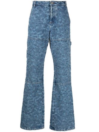 Off-white jean &agrave; fleurs brod&eacute;es - Bleu