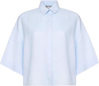 Max Mara Femme, Blouses et Chemises, Bleu, Taille: 42 FR Wide Cropped Linen Shirt
