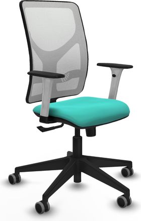Piqueras y Crespo Schreibtischstuhl mit Rollen aus Parkett, mit wei&szlig;en und schwarzen Armlehnen, h&ouml;henverstellbare Lendenwirbelst&uuml;tze, 3 Positionen, Wei&szlig;/T&uuml;rkis