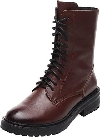 Rismart Femme Bottes de Motard Cuir Mi-mollet Classique Combat Chaussures SN02932(Marron,38.5 EU)