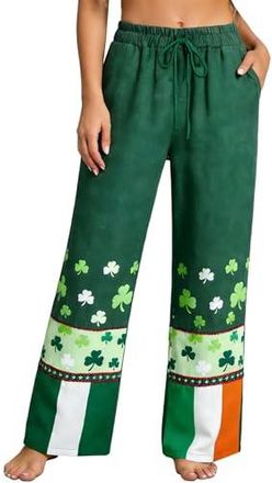 Generic HUIFUAO Pantalon de la Saint-Patrick pour femme - Pantalon tr&egrave;fle amusant - Costume de la St Paddys irlandais - Pantalon de tr&egrave;fle irlandais - Taille 