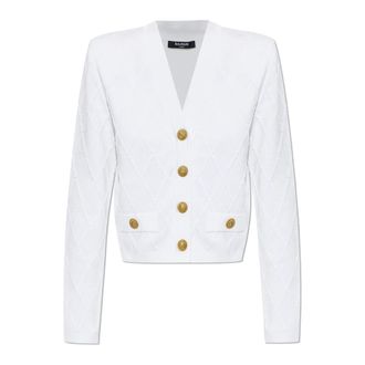 Balmain Cropped Strickjacke - - Knitwear - Damen - Wei&szlig; - M