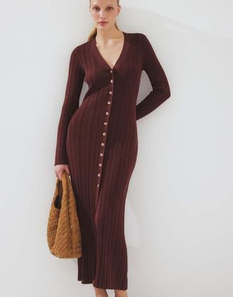 NA-KD Robe mi-longue en maille style gilet - Marron