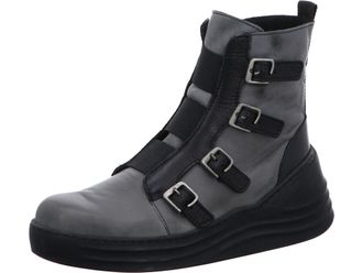 Gemini Damen Stiefelette Biker Boot Riemen Schnalle Keilabsatz 033650-02, Gr&ouml;&szlig;e:39 EU, Farbe:Grau