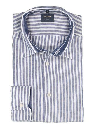 Olymp Herren Casual Hemd blau Leinen gestreift