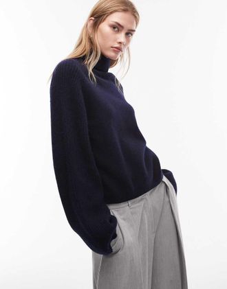 & Other Stories Gerippter Rollkragenpullover aus Wolle in Dunkelblau-Marineblau