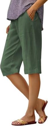 Generic Short en coton et lin pour femme, short d&eacute;t&eacute; longueur genou, pantalon de plage &agrave; jambe large, l&eacute;ger et respirant, taille &eacute;lastique, pantalon court d&eacute;c