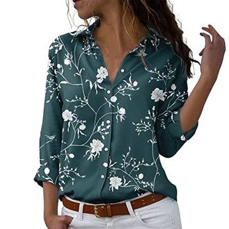 Generic Haut tendance &agrave; manches longues pour femme, chemise &agrave; revers simple boutonnage, chemises surdimensionn&eacute;es, Vert, XXL