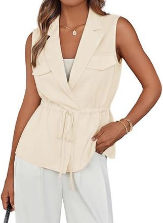 Grace Karin Gilet dété décontracté sans manches avec col en V et cordon de serrage pour femme, abricot, XL