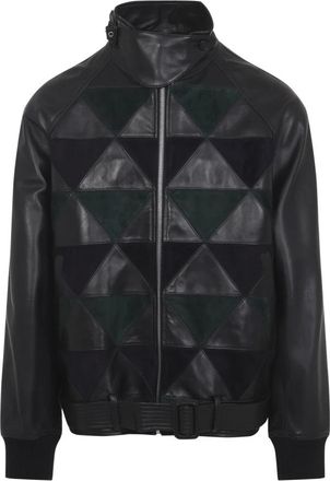 Lanvin Homme, Vestes, Noir, Taille: L Blouson en cuir Intarsia