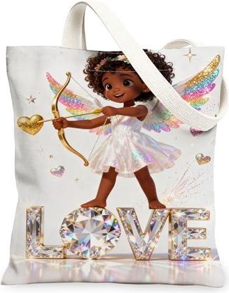 Generic Sacs fourre-tout en toile motif ange, sacs d&eacute;picerie r&eacute;utilisables, motif floral printanier, toile l&eacute;g&egrave;re et lavable pour les voyages en plein air, bl