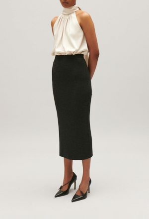 Claudie Pierlot Langer Strickrock, grau meliert