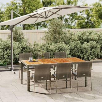 vidaXL 7-tlg. Garten-Essgruppe mit Kissen Grau Poly Rattan Vidaxl