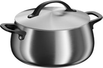 Berghoff BergHOFF Home Casserole noire (24cm) - Casserole en acier inoxydable avec couvercle - Convient à toutes les plaques, y compris induction