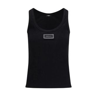 Versace Baumwoll-Top mit Rundhalsausschnitt - - Tops - Damen - Schwarzk - M