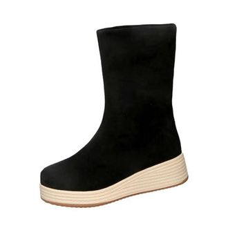 Generic Bottines compens&eacute;es pour femme en faux daim - Style d&eacute;contract&eacute; - Couleur unie - Semelle &eacute;paisse - Confortables - Classiques - Automne et hiver, Noir,