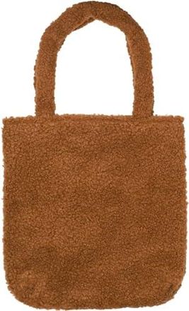 styleBREAKER Sac pochette en fourrure de teddy pour femme avec longues et larges anses, sac &agrave; bandouli&egrave;re, aspect tricot&eacute; Unicolore 02012402, couleur:Cognac
