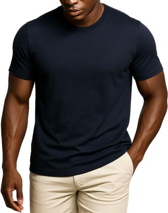 LEIF NELSON T-Shirt Herren Sommer Rundhals-Ausschnitt (Blau, Gr&ouml;&szlig;e S), Regular Fit Herren-T-Shirt Baumwolle, Casual Basic M&auml;nner T-Shirt Kurzarm
