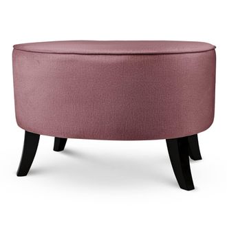 MG Design Ovaler Samt-Hocker 62 x 72 cm in Rosa mit Holzbeinen - Gepolsterter Fußhocker für Wohnzimmer oder Schlafzimmer