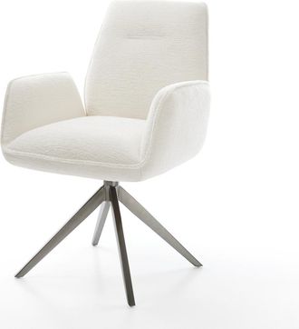 DELIFE Drehstuhl Zoa-Flex Boucl&eacute; Soft Beige Kreuzgestell breit Graphit 360&deg; drehbar Wippfunktion Taschenfederkern, Esszimmerst&uuml;hle