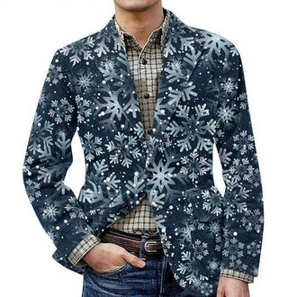 Generic Blazer de Noël pour homme - Avec flocons de neige et motif à carreaux - Veste de costume pour les occasions festives - En matériau facile dentretien -