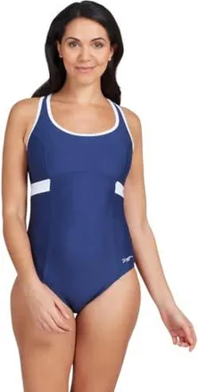 Zoggs Maillot de Bain croisé Dakota pièce, Bleu Marine/Blanc, 44 Femme